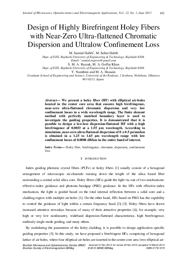 (PDF) Design of highly birefringent holey fibers with near-zero ultra ...