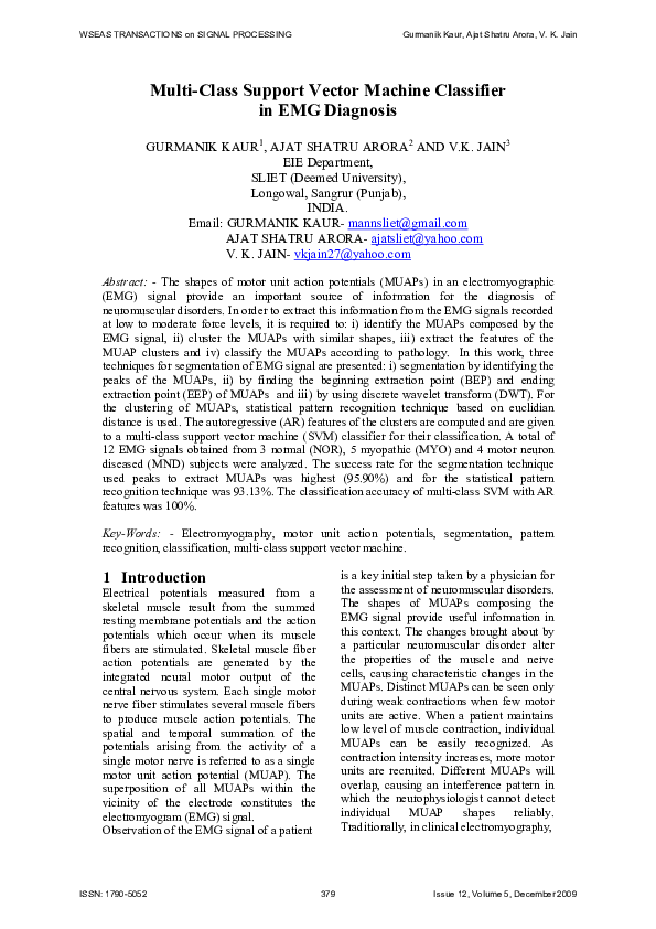 (PDF) Multi-class support vector machine classifier in EMG diagnosis