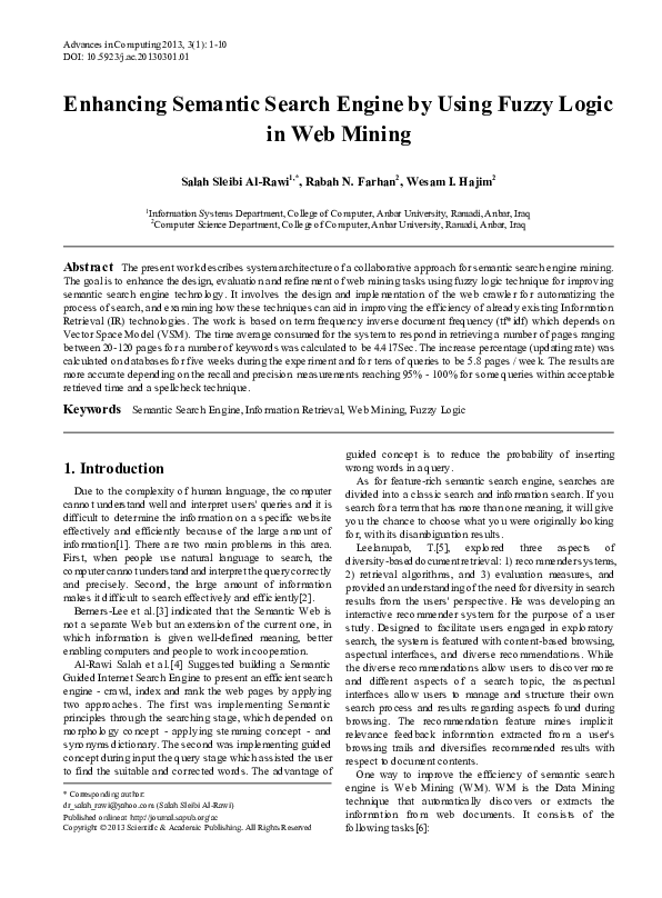 (PDF) Enhancing Semantic Search Engine by Using Fuzzy Logic in Web Mining