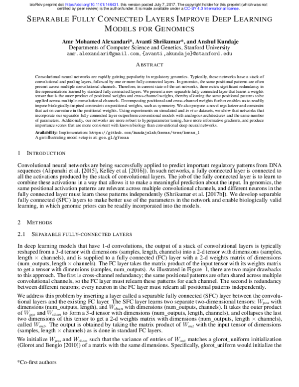 (PDF) Separable Fully Connected Layers Improve Deep Learning Models For ...