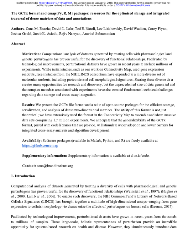 (PDF) The GCTx format and cmap{Py, R, M} packages: resources for the optimized storage and ...