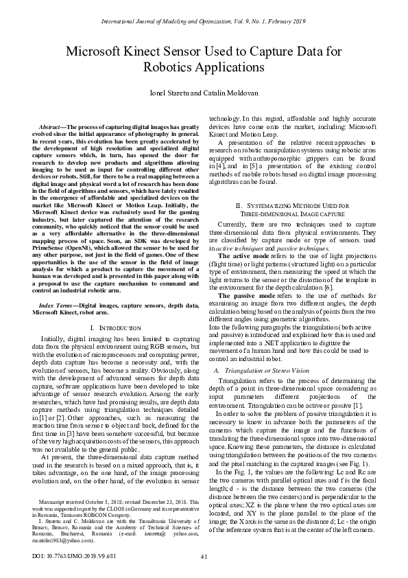 (PDF) Microsoft Kinect Sensor Used to Capture Data for Robotics Applications