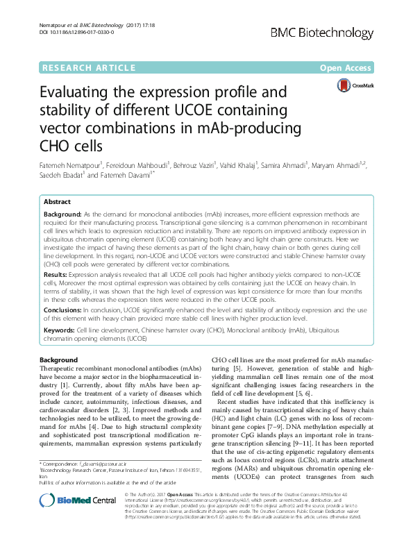 (PDF) Evaluating the expression profile and stability of different UCOE ...
