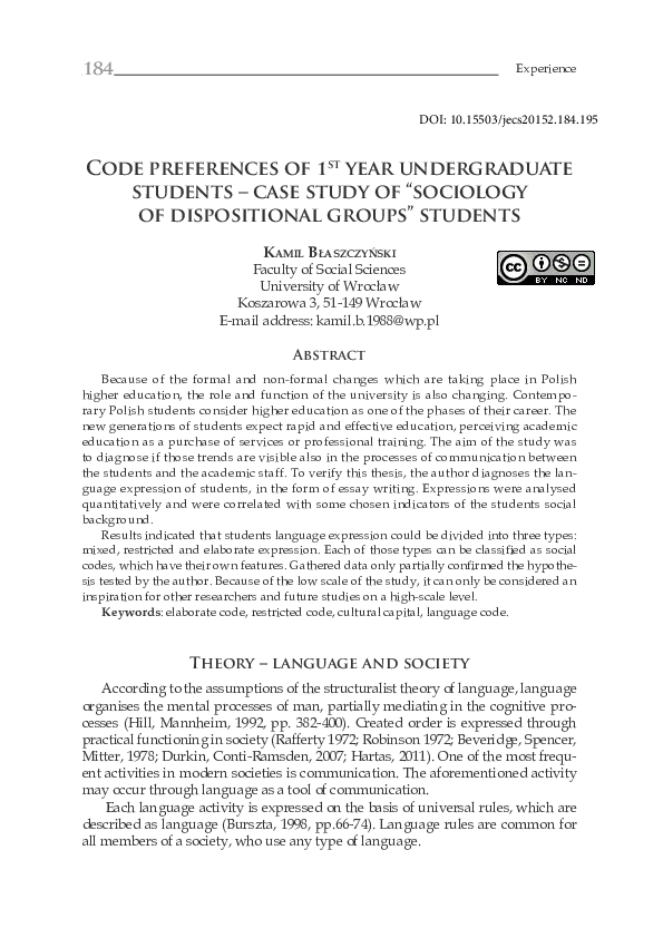 (PDF) CODE PREFERENCES OF 1st YEAR UNDERGRADUATE STUDENTS – CASE STUDY ...