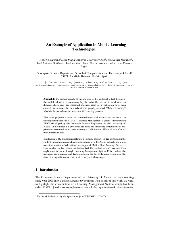 (PDF) An Example of Application in Mobile Learning Technologies