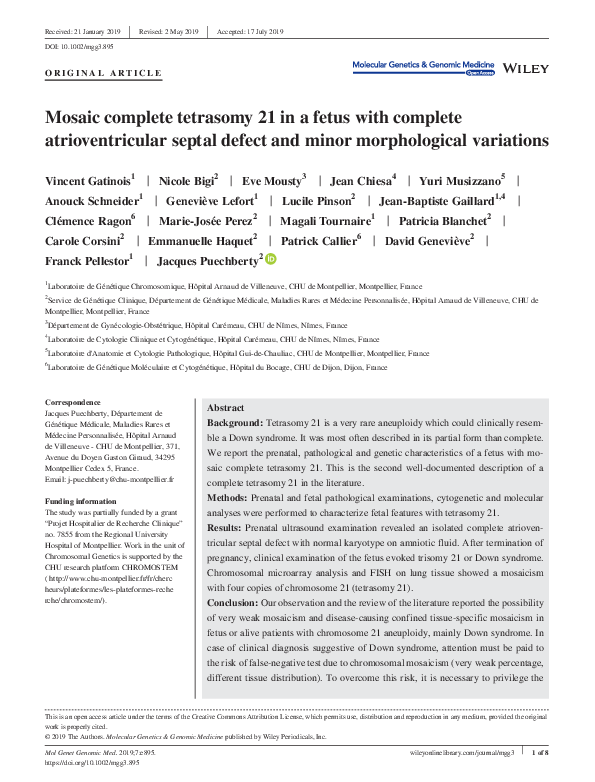 (PDF) Mosaic complete tetrasomy 21 in a fetus with complete ...