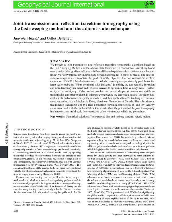 (PDF) Joint transmission and reflection traveltime tomography using the fast sweeping method and ...