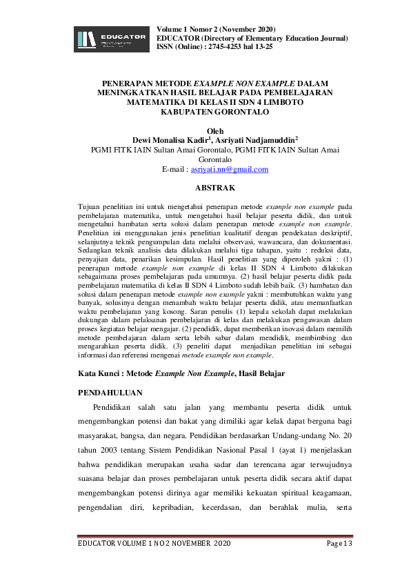 (PDF) Penerapan Metode Example Non Example Dalam Meningkatkan Hasil ...