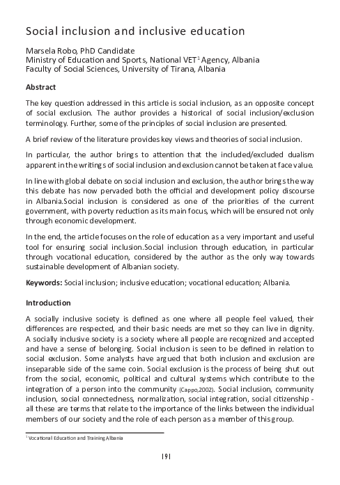 (PDF) Social inclusion and inclusive education