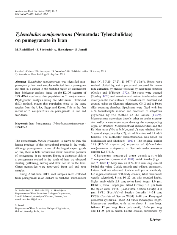 (PDF) Tylenchulus semipenetrans (Nematoda: Tylenchulidae) on ...