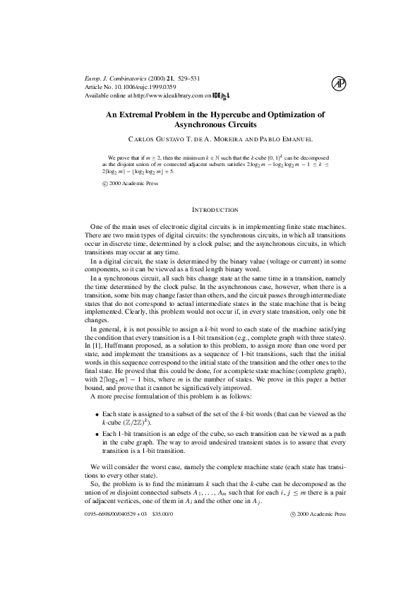 Pdf An Extremal Problem In The Hypercube And Optimization Of Asynchronous Circuits