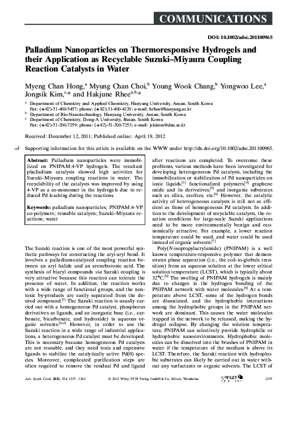 (PDF) Palladium Nanoparticles on Thermoresponsive Hydrogels and their Application as Recyclable ...