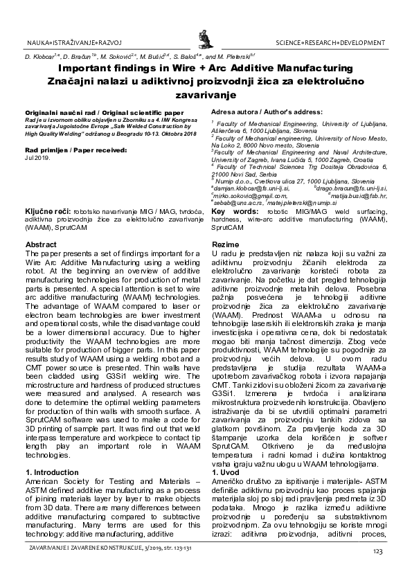 Pdf Important Findings In Wire Arc Additive Manufacturing