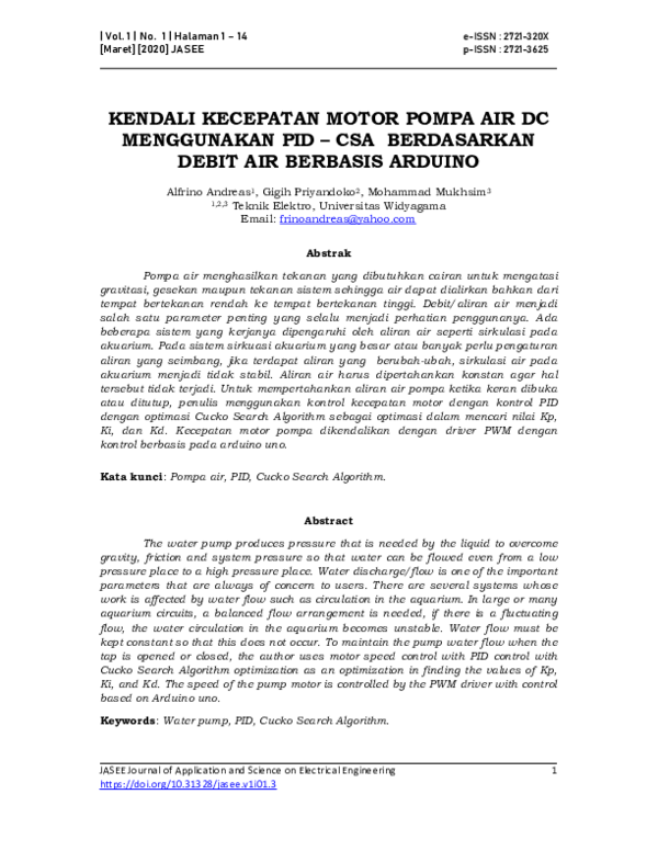(PDF) Kendali Kecepatan Motor Pompa Air DC Menggunakan Pid – Csa ...