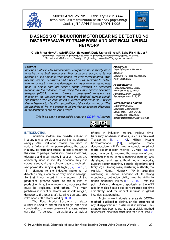 Pdf Diagnosis Of Induction Motor Bearing Defect Using Discrete Wavelet Transform And