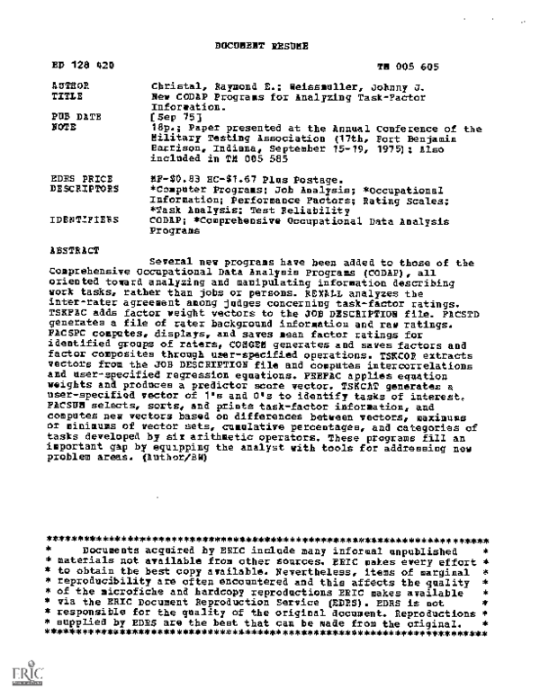 (PDF) New CODAP programs for analyzing task factor information