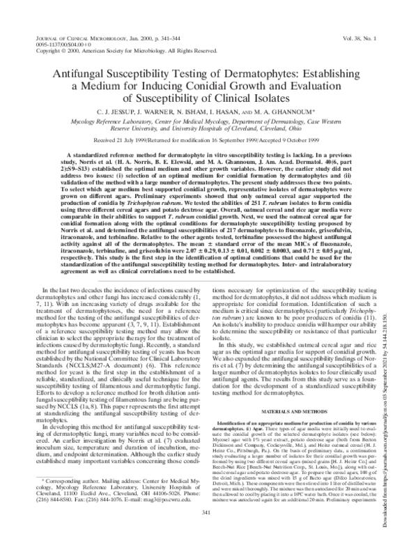 (PDF) Antifungal susceptibility testing of dermatophytes: establishing ...