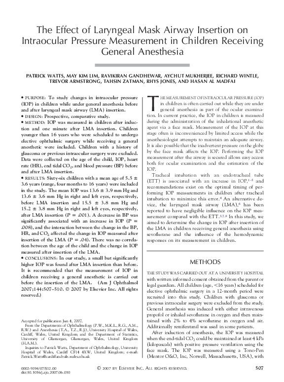 (PDF) The Effect of Laryngeal Mask Airway Insertion on Intraocular ...