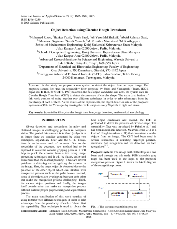 Pdf Object Detection Via Circular Hough Transform