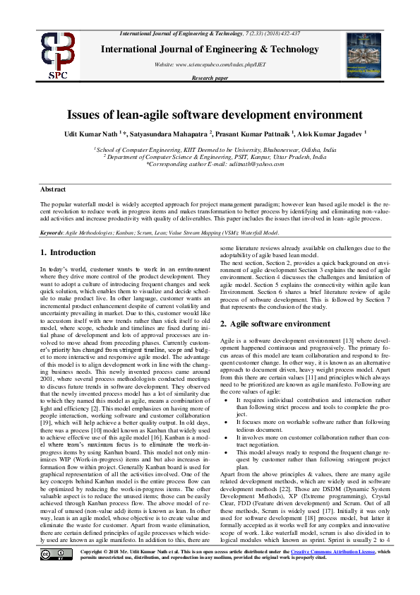 (PDF) Issues of lean-agile software development environment | Udit Nath ...