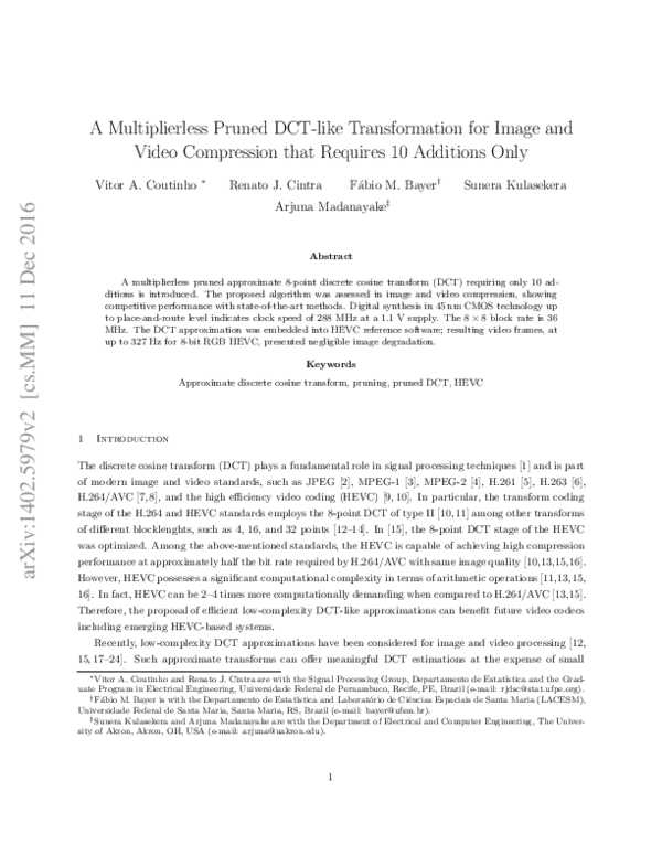 (PDF) A multiplierless pruned DCT-like transformation for image and video compression that ...
