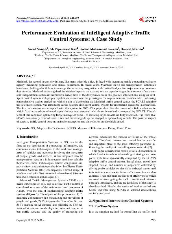 (PDF) Performance Evaluation of Intelligent Adaptive Traffic Control ...
