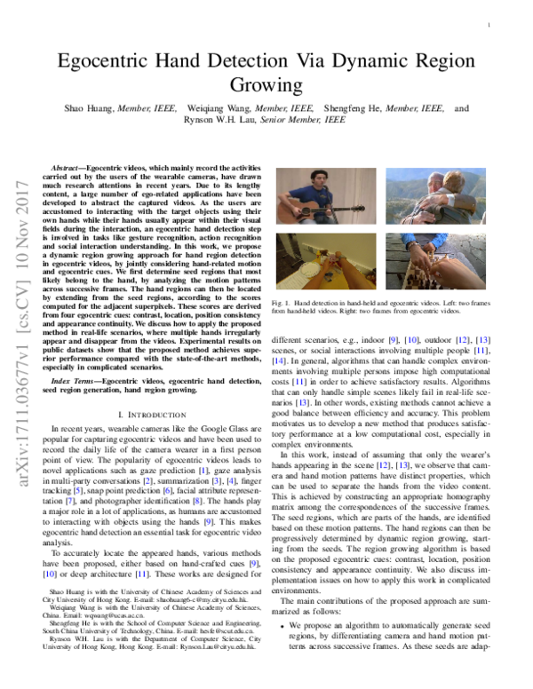 (PDF) Egocentric Hand Detection Via Dynamic Region Growing