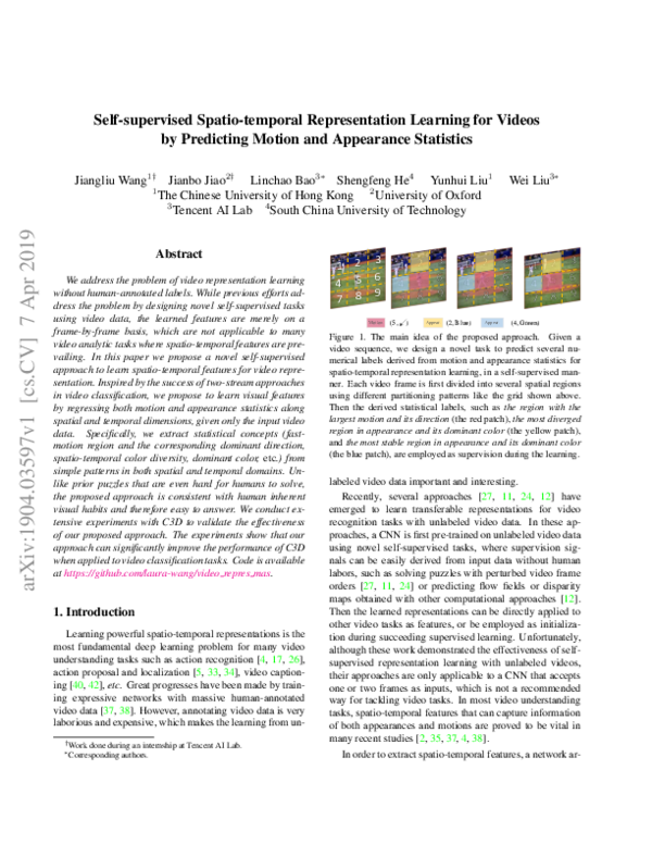 Pdf Self Supervised Spatio Temporal Representation Learning For Videos By Predicting Motion