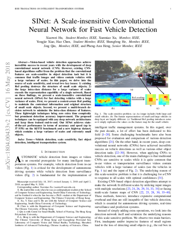Pdf Sinet A Scale Insensitive Convolutional Neural Network For Fast Vehicle Detection