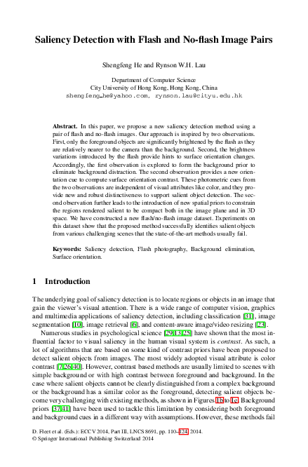 (PDF) Saliency Detection with Flash and No-flash Image Pairs