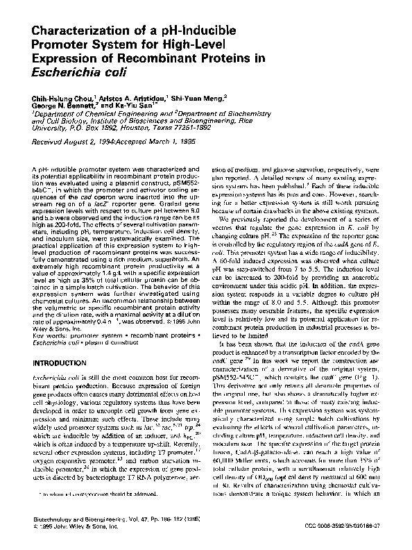 (PDF) Characterization of a pH-inducible promoter system for high-level ...