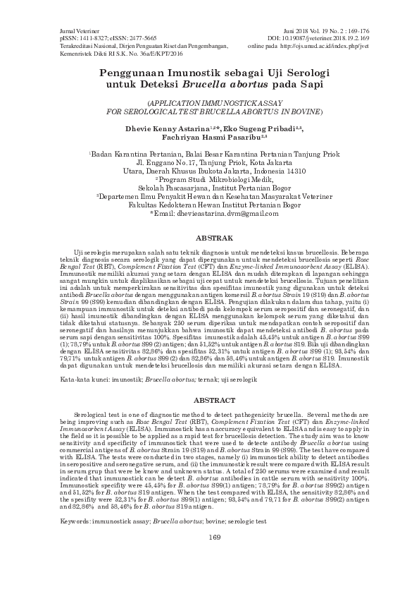 (PDF) Penggunaan Imunostik sebagai Uji Serologi untuk Deteksi Brucella ...