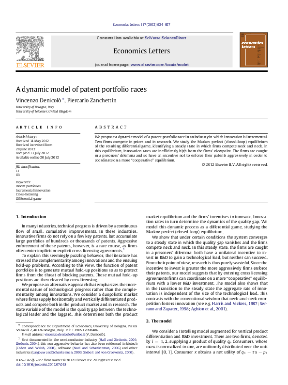 (PDF) A dynamic model of patent portfolio races