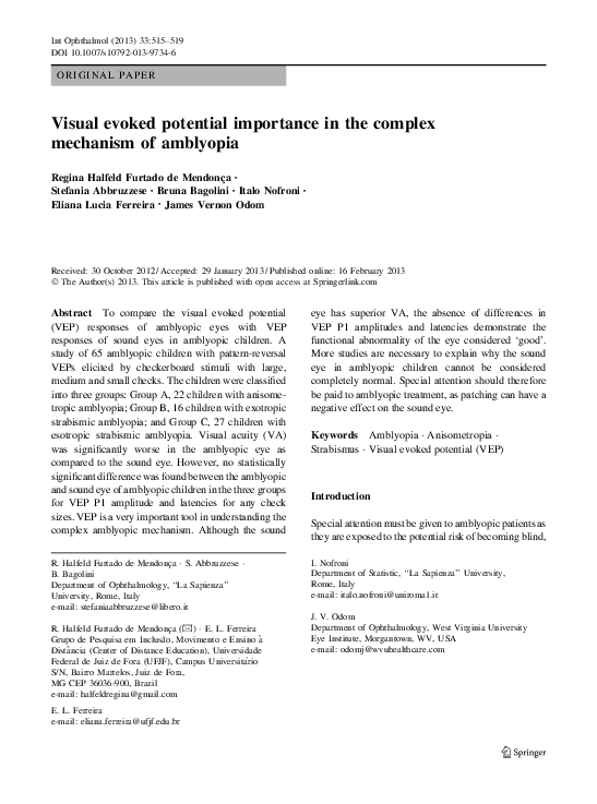 (PDF) Visual evoked potential importance in the complex mechanism of amblyopia