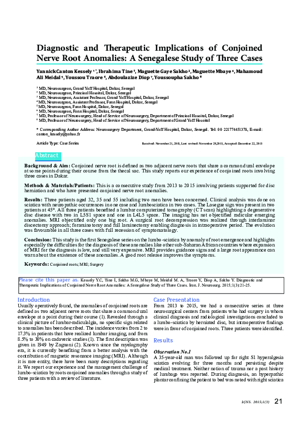 (PDF) Diagnostic and Therapeutic Implications of Conjoined Nerve Root ...