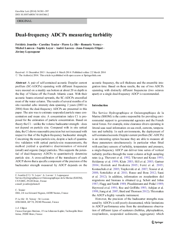 (PDF) Dual-frequency ADCPs measuring turbidity