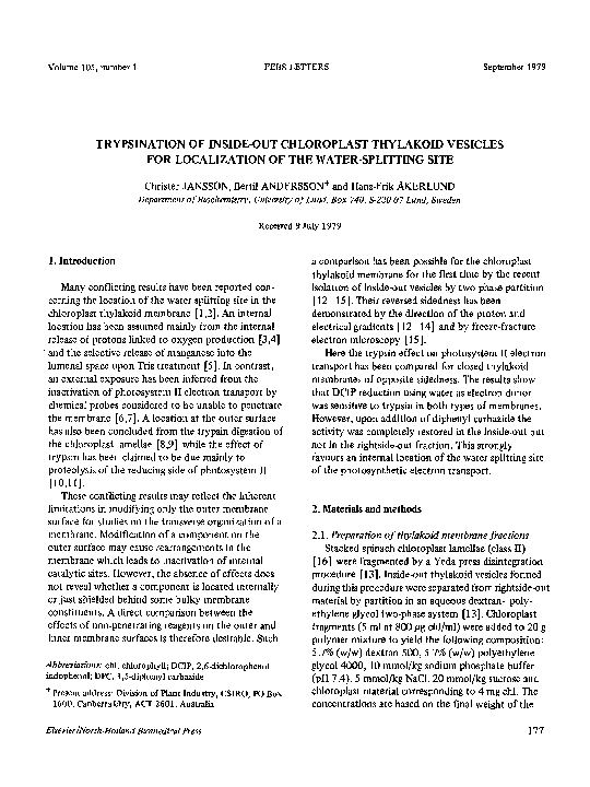 (PDF) Trypsination of inside-out chloroplast thylakoid vesicles for ...