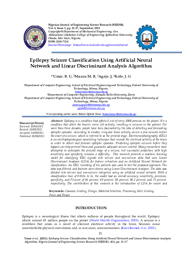 (PDF) Epilepsy Seizure Classification Using Artificial Neural Network ...