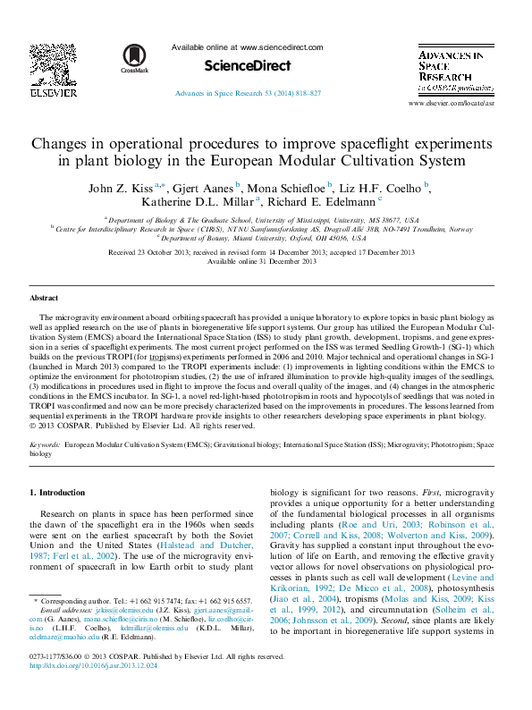 (PDF) Changes in operational procedures to improve spaceflight ...