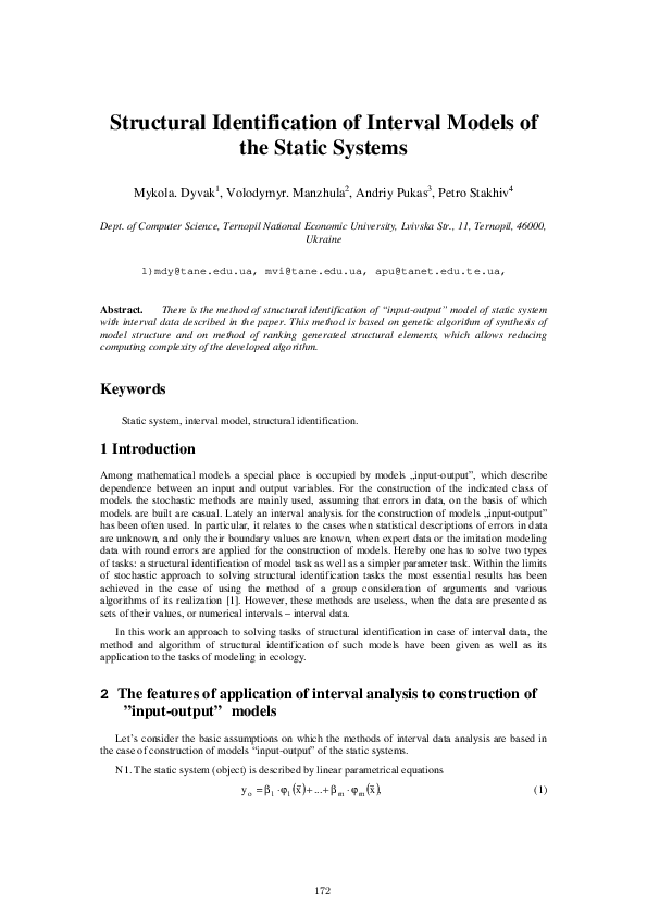 (PDF) The Structural Identification of Interval Models of Static Systems