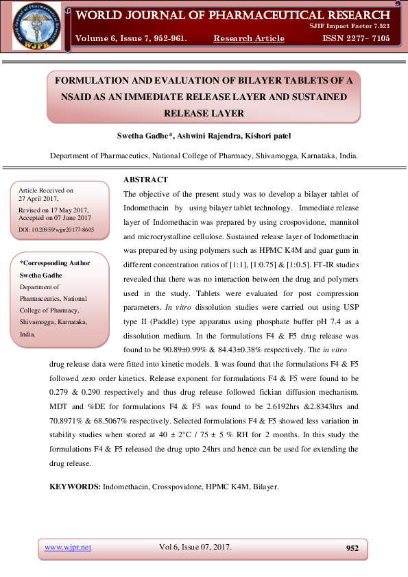 (PDF) Formulation and evaluation of bilayer tablets of lisinopril and ...