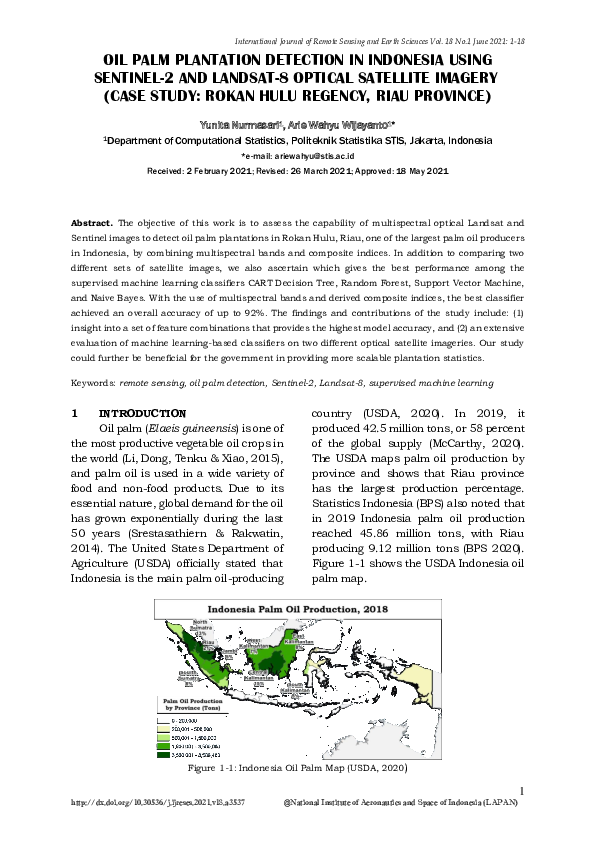 Pdf Oil Palm Plantation Detection In Indonesia Using Sentinel 2 And