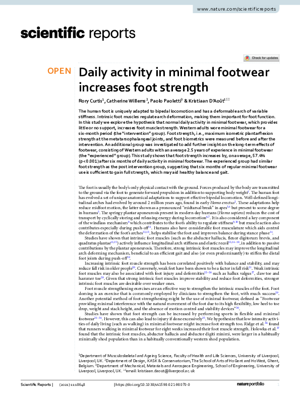 (PDF) Daily activity in minimal footwear increases foot strength