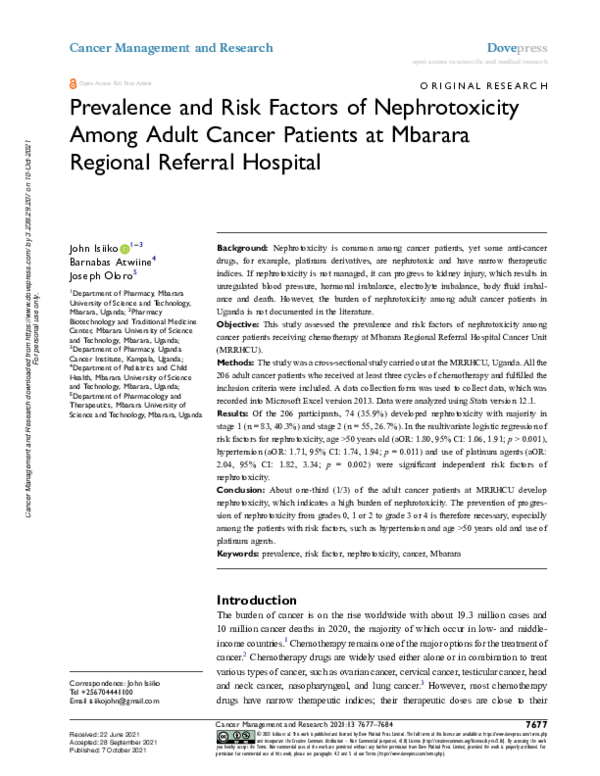(PDF) Prevalence and Risk Factors of Nephrotoxicity Among Adult Cancer ...