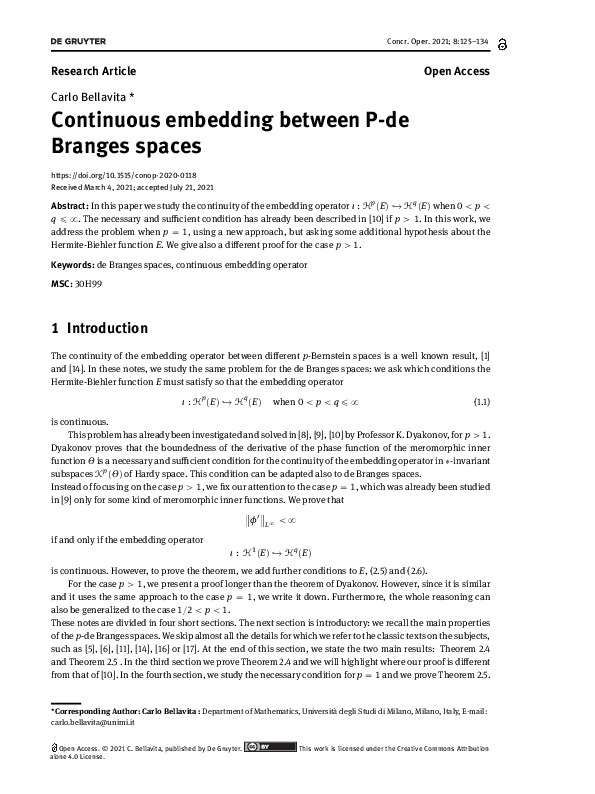 (PDF) Continuous embedding between P-de Branges spaces