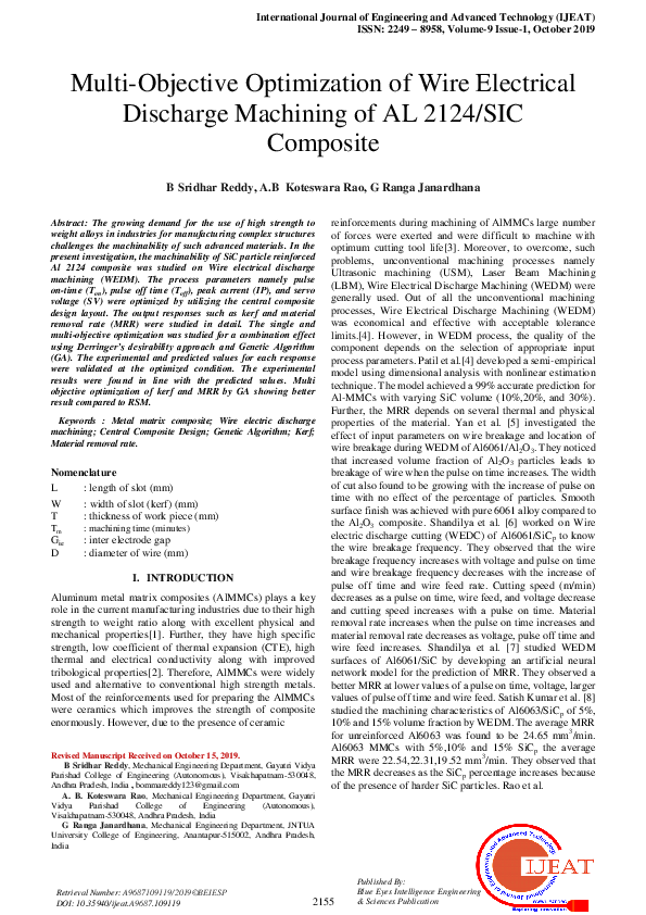 (PDF) Multi-Objective Optimization Of Wire Electrical Discharge Machining Using Principal ...