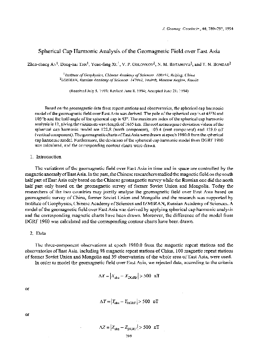 (PDF) Spherical Cap Harmonic Analysis of the Geomagnetic Field over ...