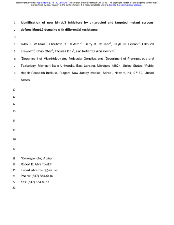 (PDF) Identification of new MmpL3 inhibitors by untargeted and targeted ...