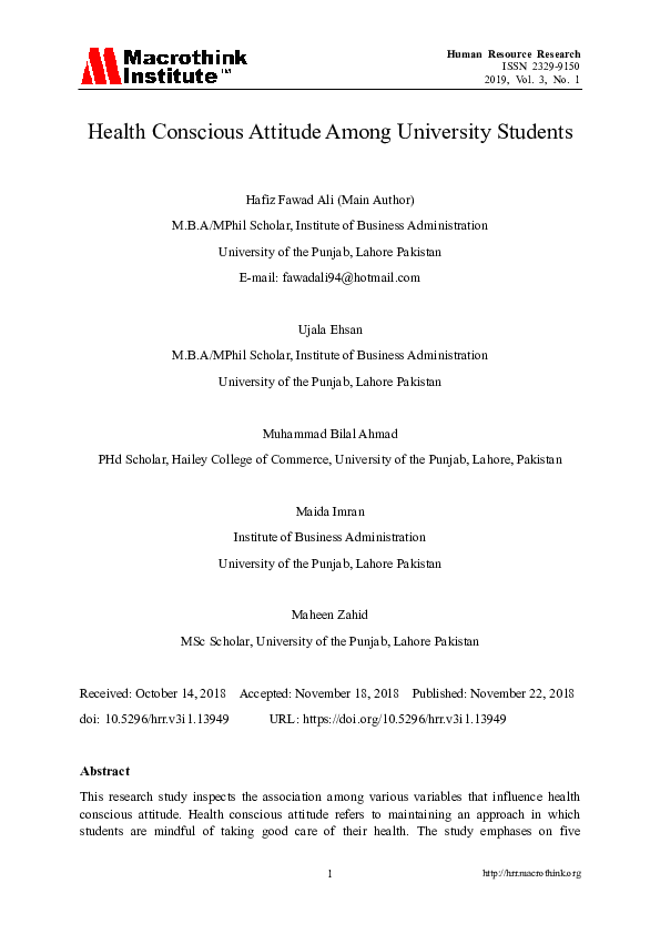 (PDF) Health Conscious Attitude Among University Students