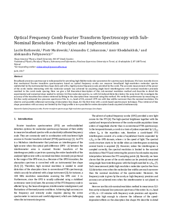 (PDF) Optical frequency comb Fourier transform spectroscopy with sub-nominal resolution and ...